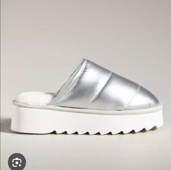 Maeve | Shoes | Anthropologie Maeve Silver Puffer Slippers Mules | Poshmark